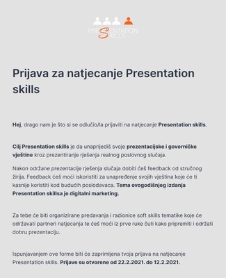 Prijava za natjecanje Presentation skills Form Template | Jotform