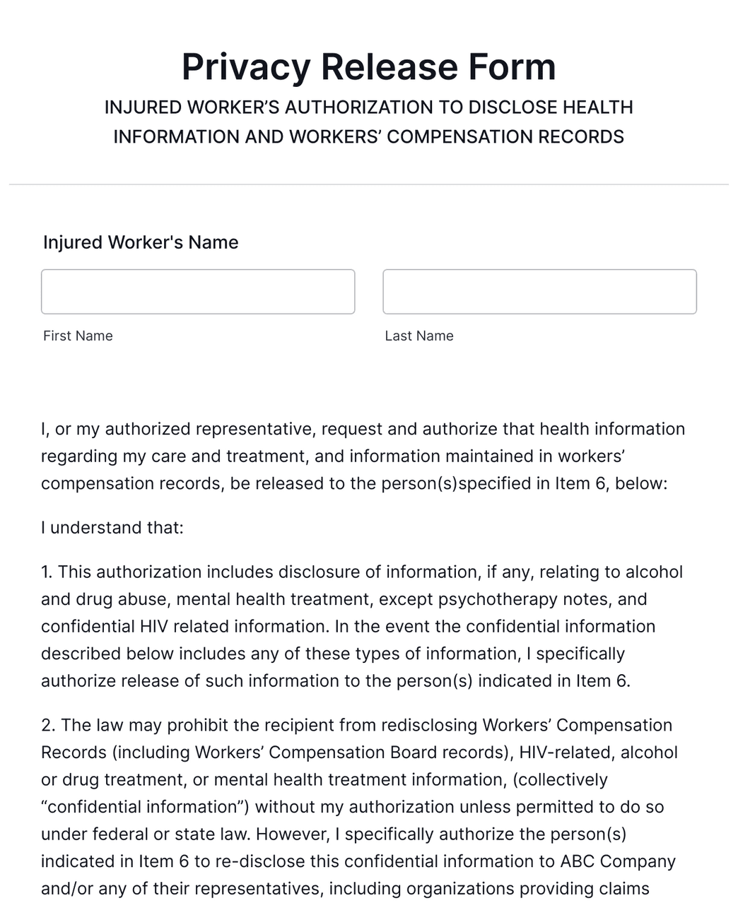 Privacy Release Form Template | Jotform