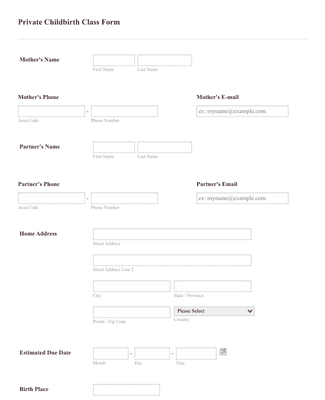 Private Childbirth Class registration Form Template | Jotform