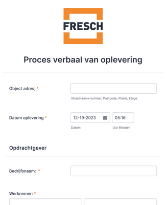 Proces verbaal van oplevering (Aannemer) Formulier Sjabloon | Jotform