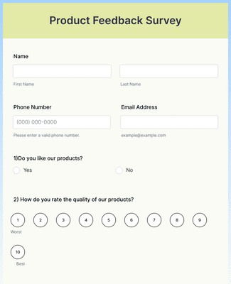 Product Feedback Survey Form Template | Jotform