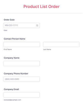 Product List Order Template Form Template | Jotform