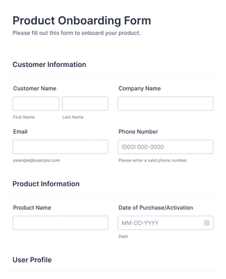Product Onboarding Form Template | Jotform