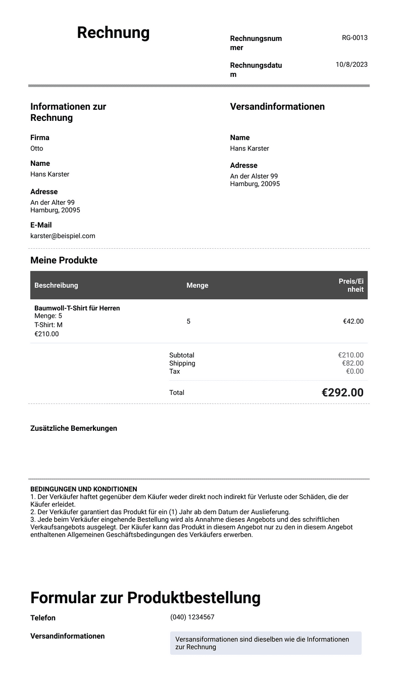 Professionelle Rechnungsvorlage - PDF-Vorlagen | Jotform