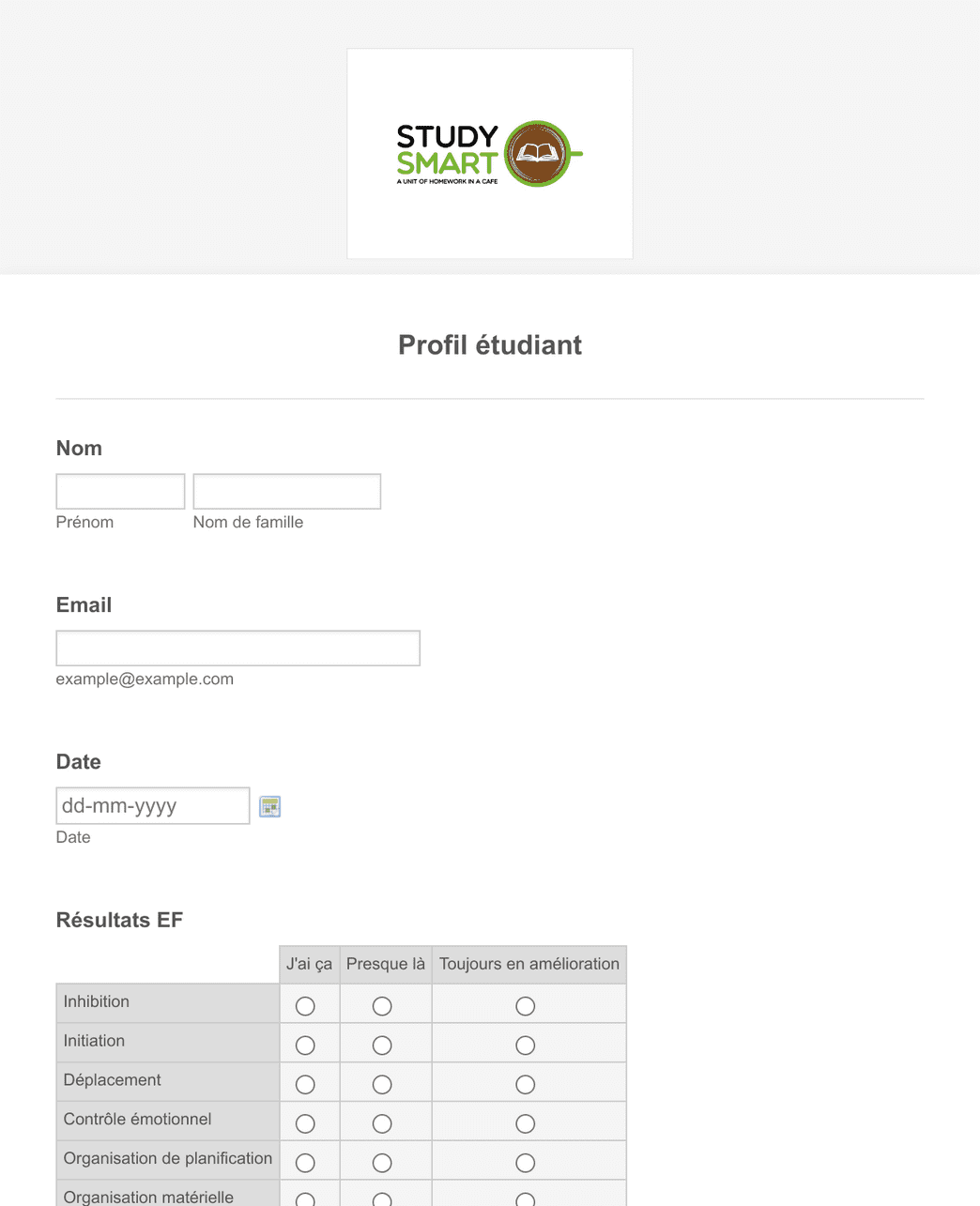 Profil étudiant Modèle du formulaire | Jotform