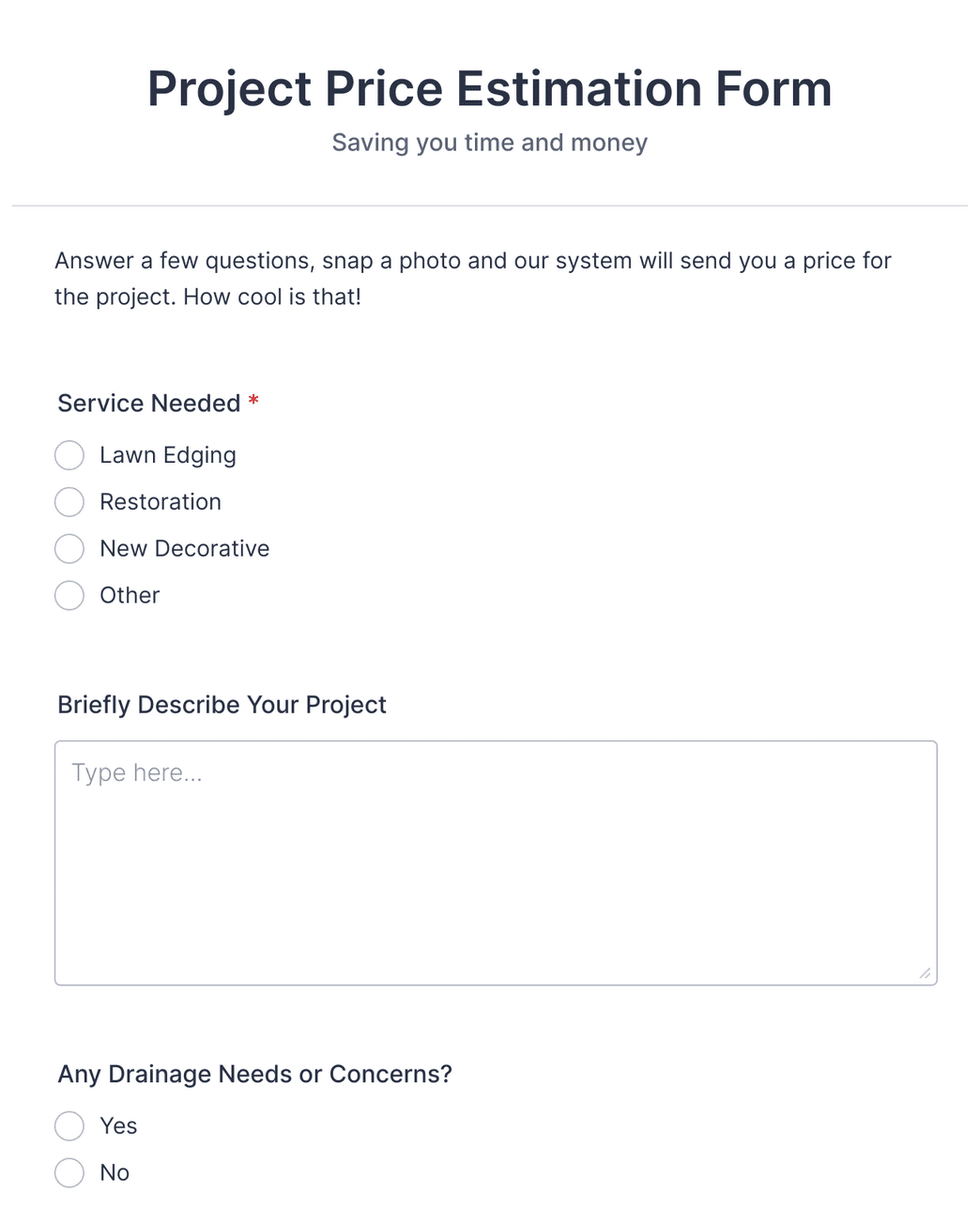 Project Price Estimation Form Template | Jotform