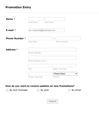 Promotion Entry Form Template | Jotform
