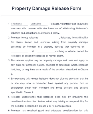 Property Damage Release Form Template | Jotform
