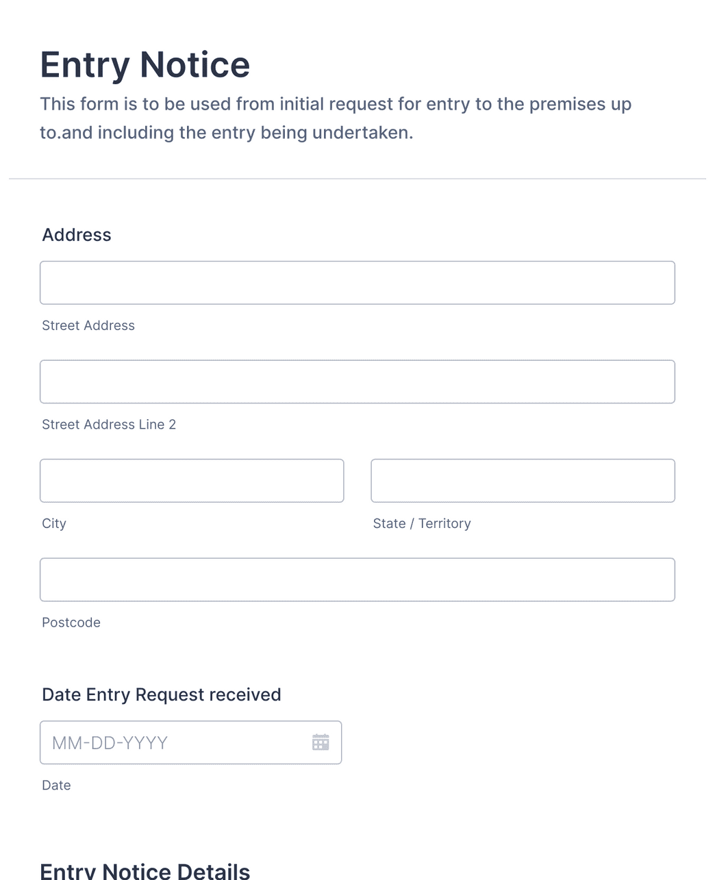 Property Entry Notice Form Template | Jotform