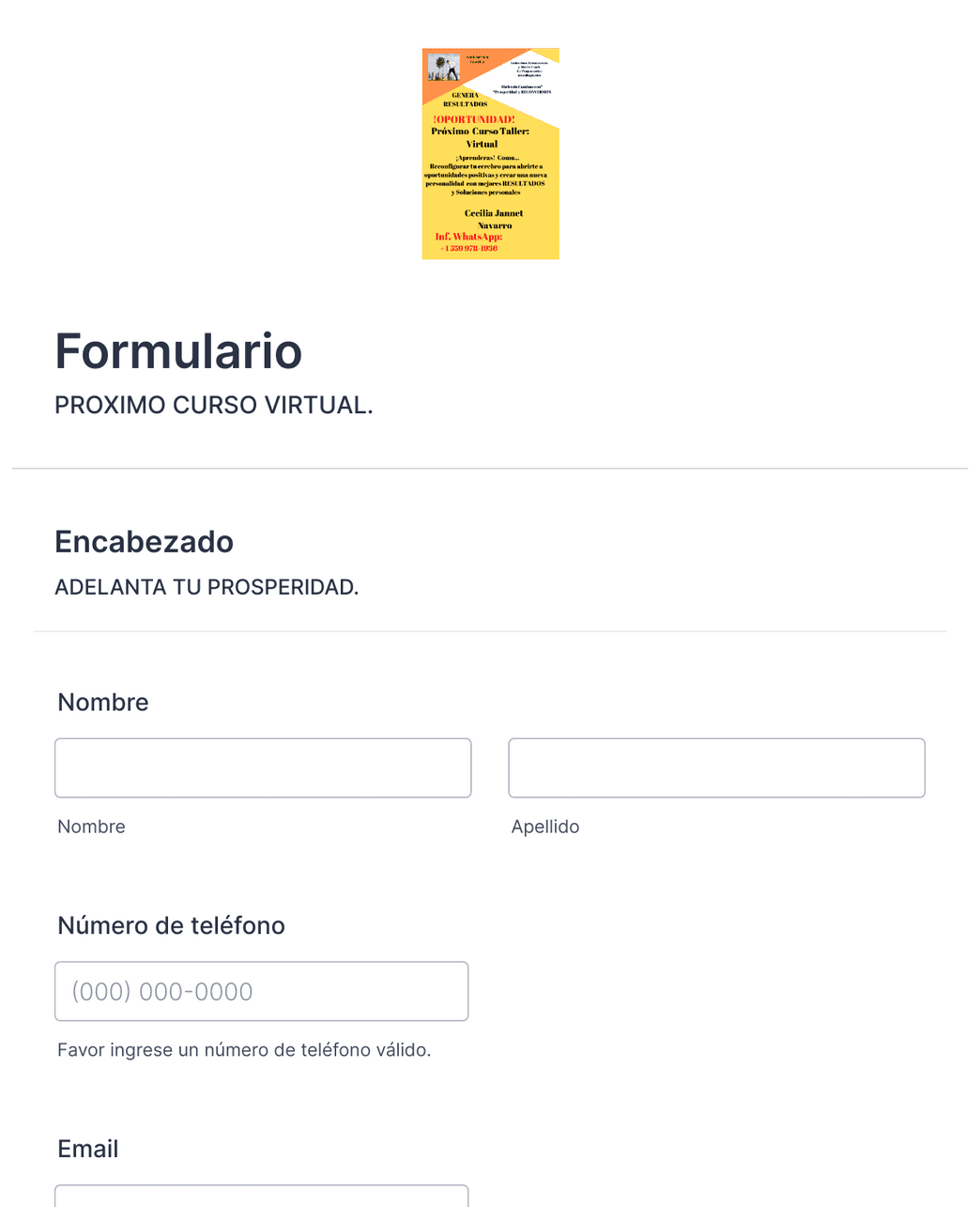 PROXIMO CURSO VIRTUAL Plantilla de formulario | Jotform