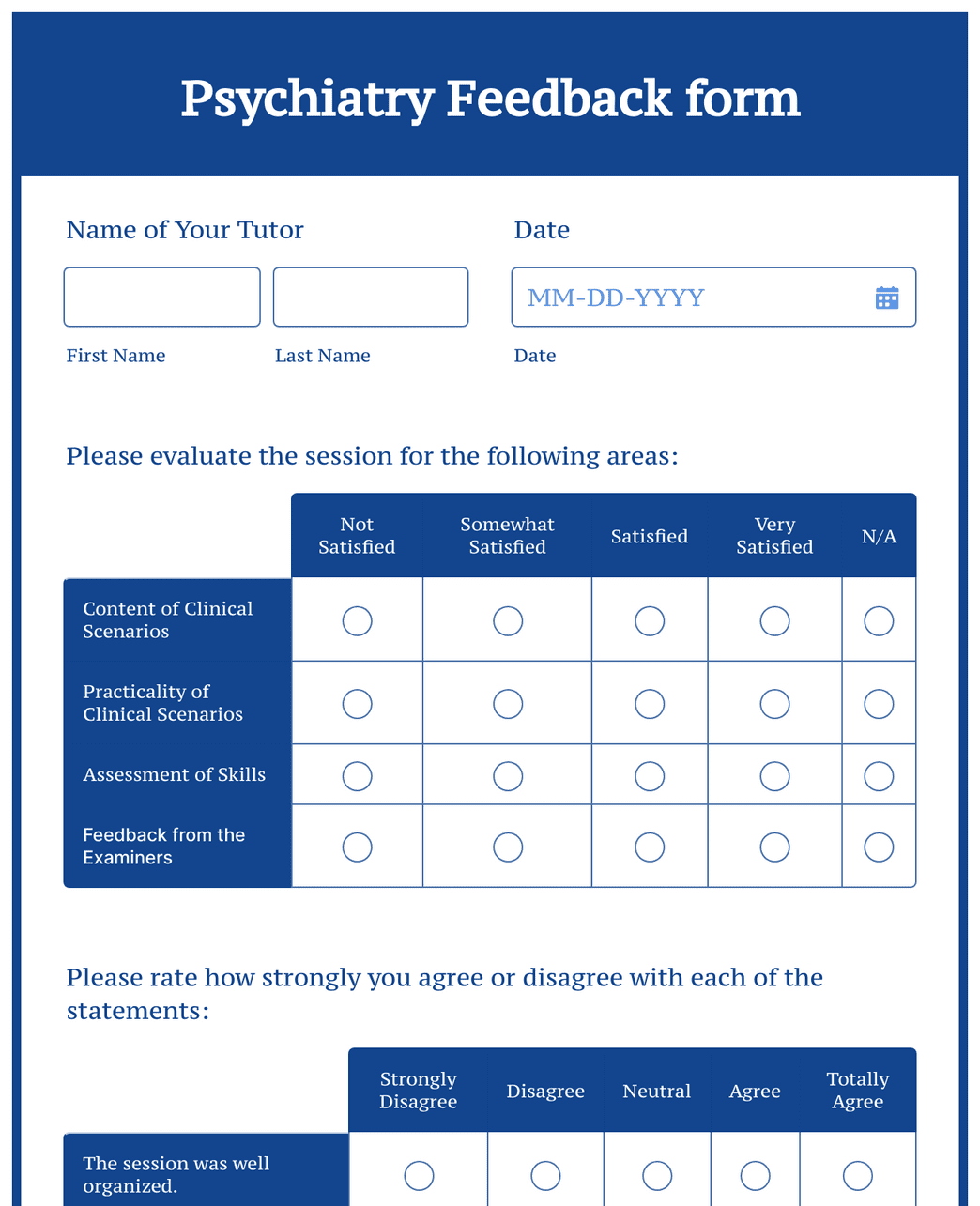 Psychiatry Feedback Form Template | Jotform