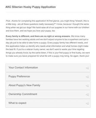 Siberian Husky Puppy Application Form Template | Jotform