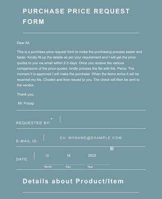 PURCHASE PRICE REQUEST Form Template | Jotform