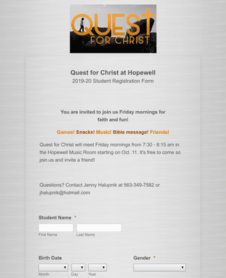 Quest for Christ Registration Form Template | Jotform