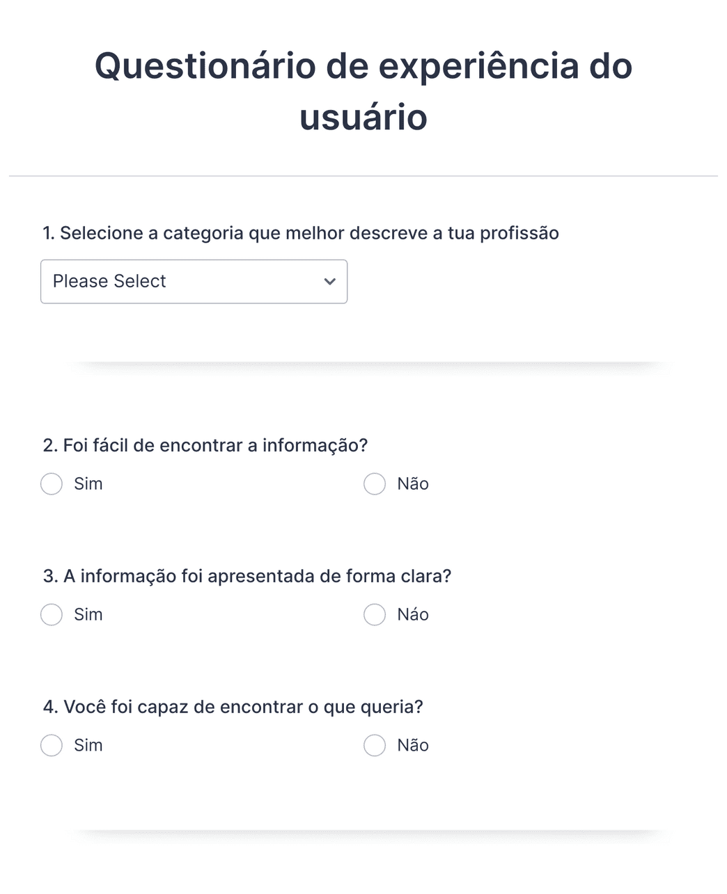 Questionário de Experiência do Usuário Modelo de Formulário | Jotform