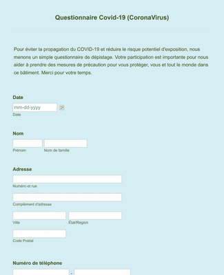 Questionnaire Covid-19 (CoronaVirus) Modèle du formulaire | Jotform