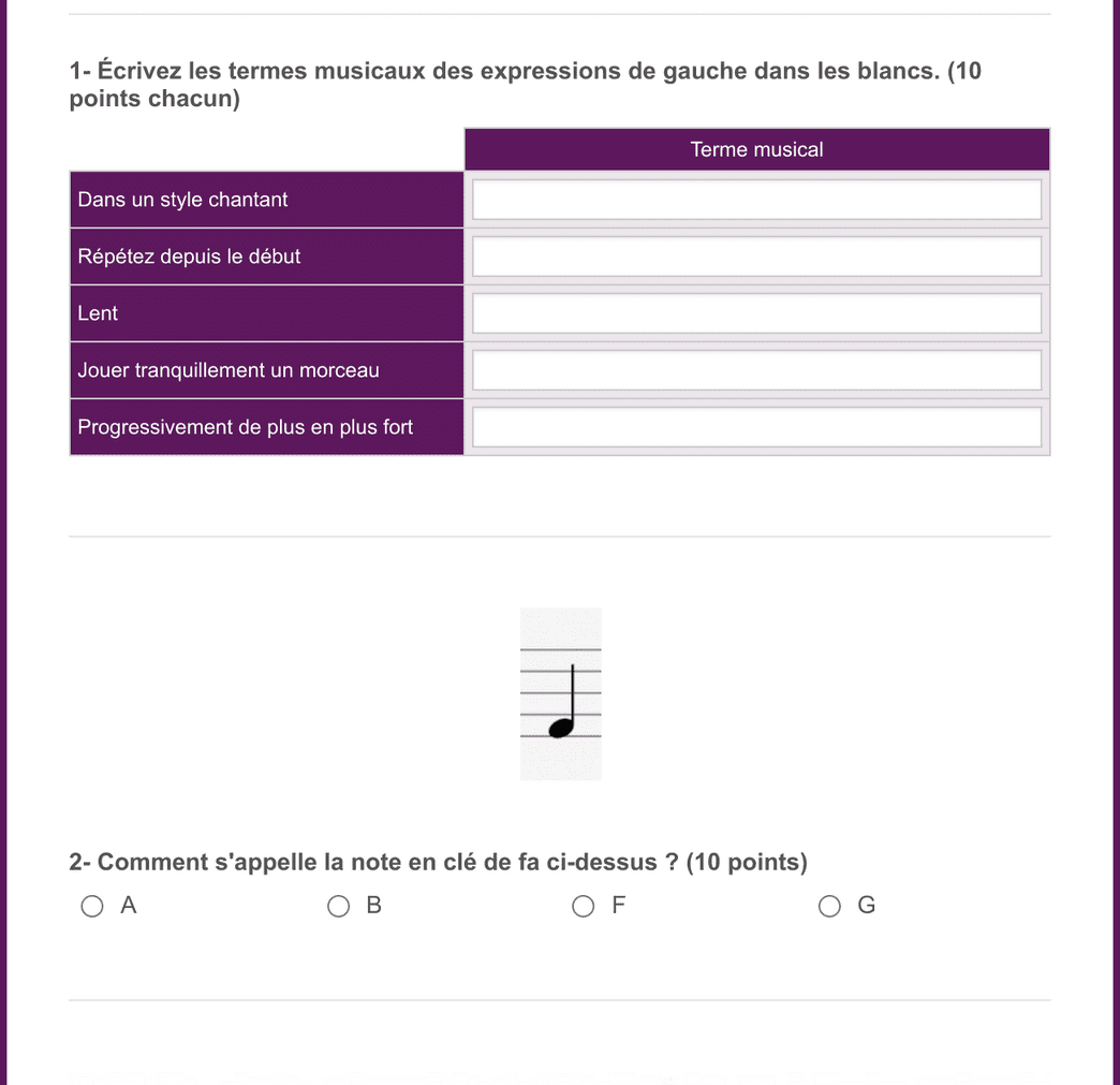 Quiz de théorie musicale Modèle du formulaire | Jotform