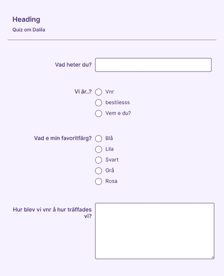 Quiz om mig! Form Template | Jotform