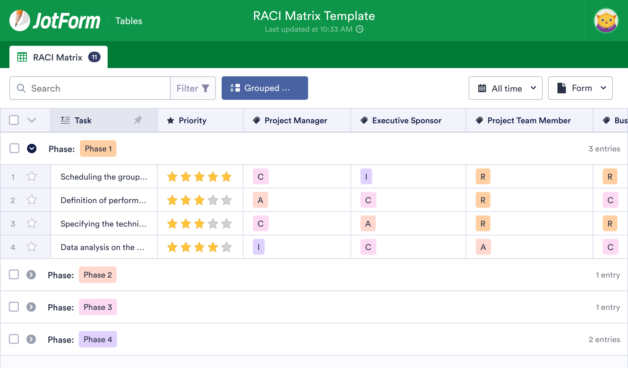 RACI Matrix Template JotForm Tables