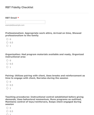 RBT Fidelity Checklist Form Template | Jotform