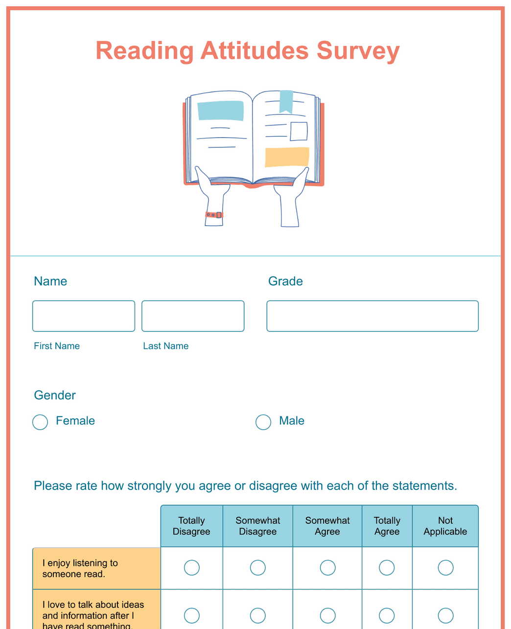 Reading Attitudes Survey Form Template | Jotform