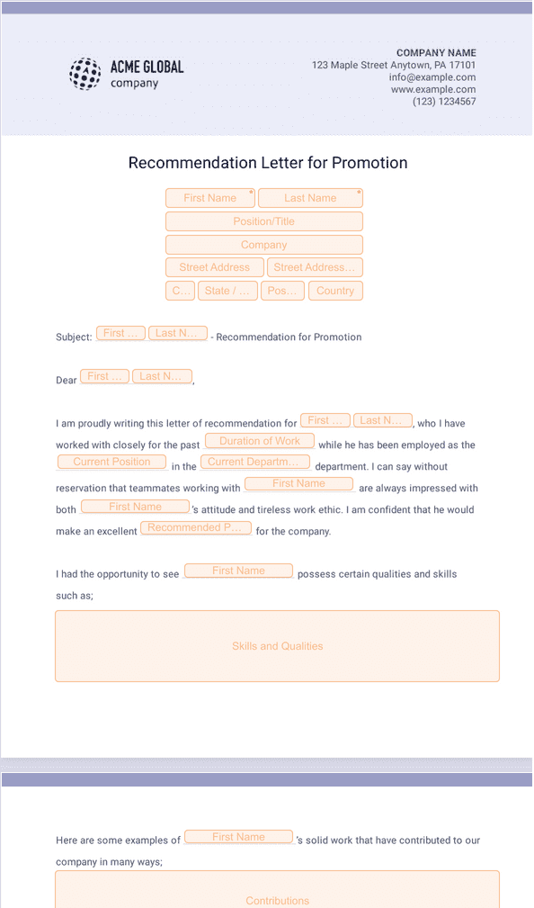 Recommendation Letter for Promotion - Sign Templates | Jotform