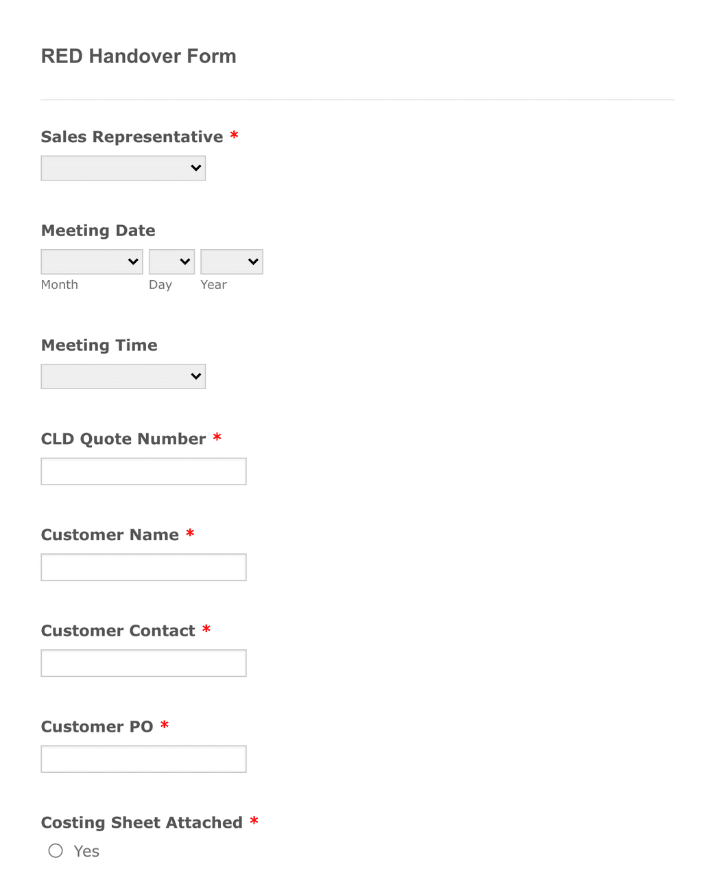 RED Handover Form Template | Jotform