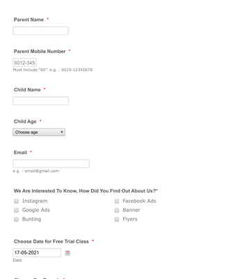 Register Your Free Trial Class Form Template | Jotform