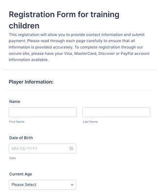 Registration Form for training children Form Template | Jotform