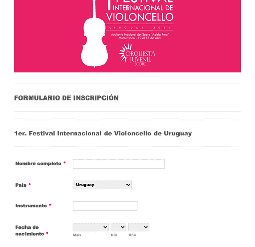 Registro a Festival Internacional de Música Plantilla de formulario ...