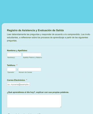 Registro de Salida y Evaluación Plantilla de formulario | Jotform