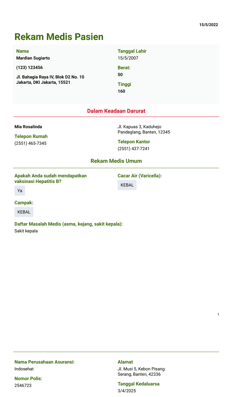 Rekam Medis Pasien - Templat PDF | Jotform