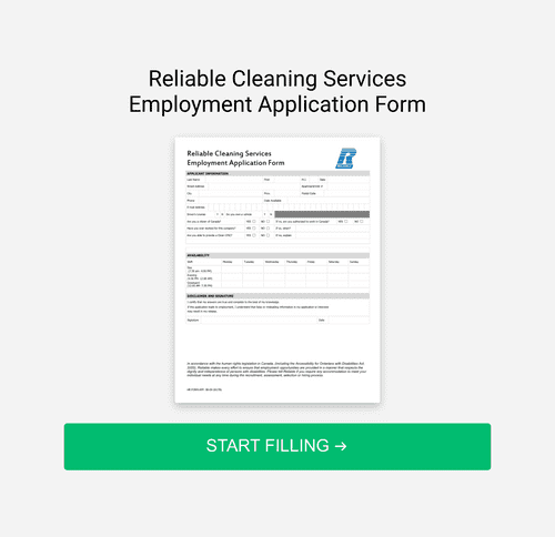 Reliable Cleaning Services Employment Application Form Template | Jotform