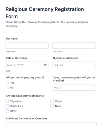 Religious Ceremony Registration Form Template | Jotform