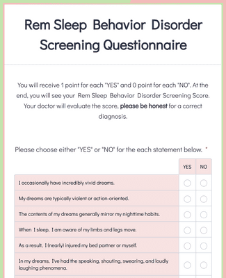 Rem Sleep Behavior Disorder Screening Questionnaire Form Template | Jotform