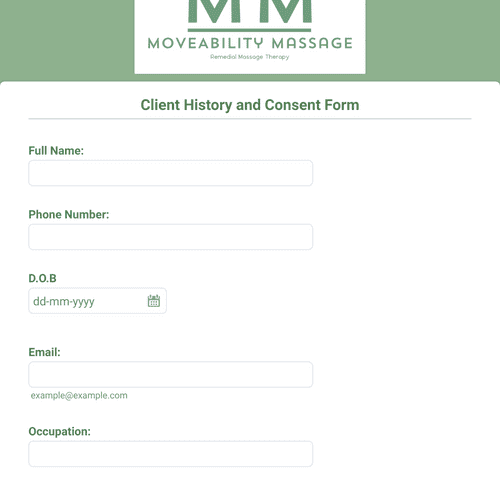 Remedial Massage Intake Form Template | Jotform