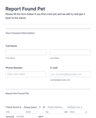 Report Found Pet Form Template | Jotform
