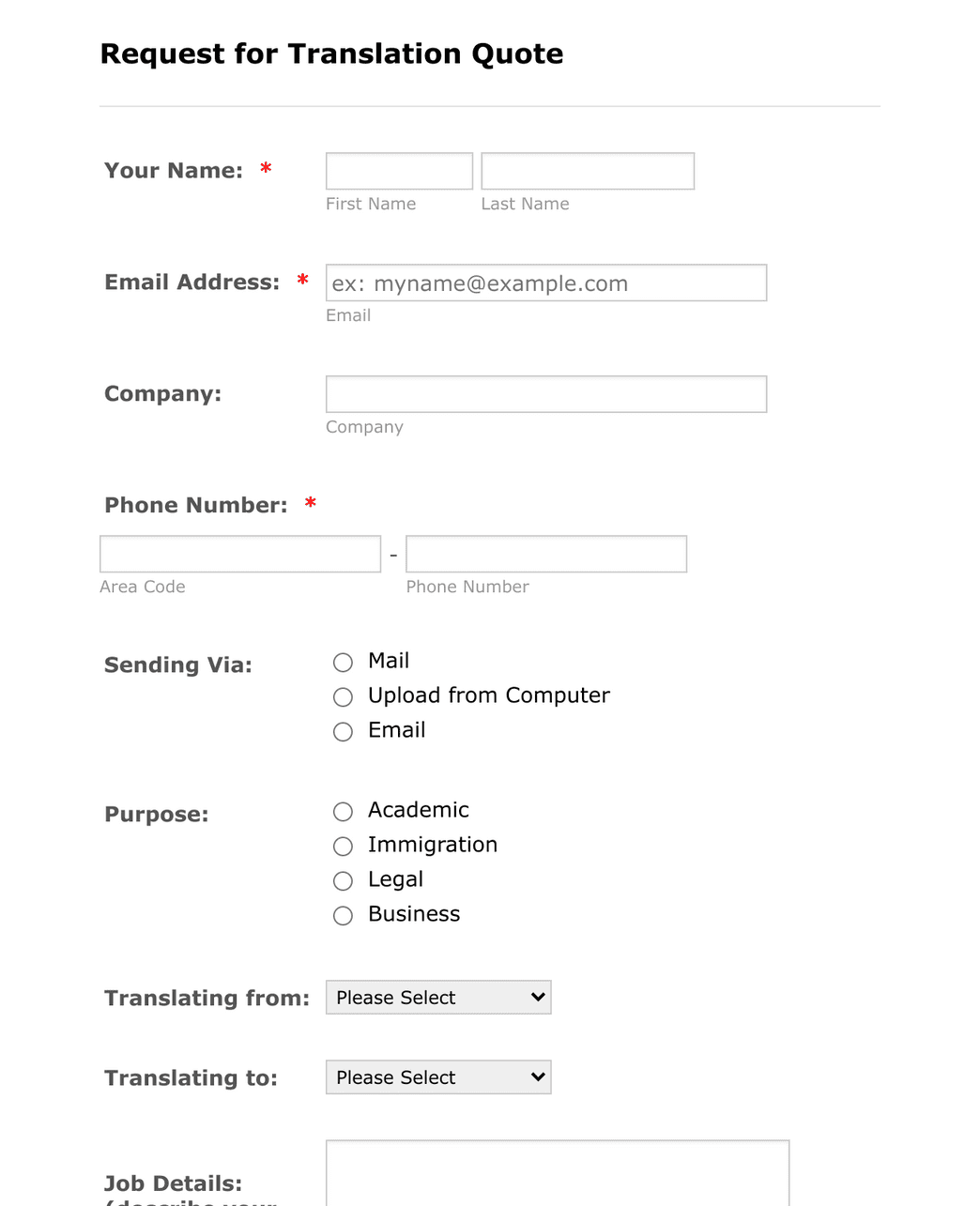 Request for Translation Quote Form Template | Jotform
