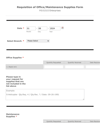 Requisition of Office Maintenance Supplies Form Template | Jotform