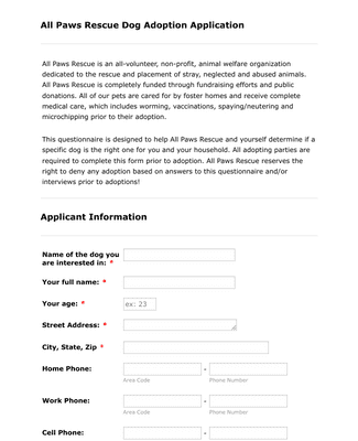 Rescue Dog Adoption Application Form Template | Jotform