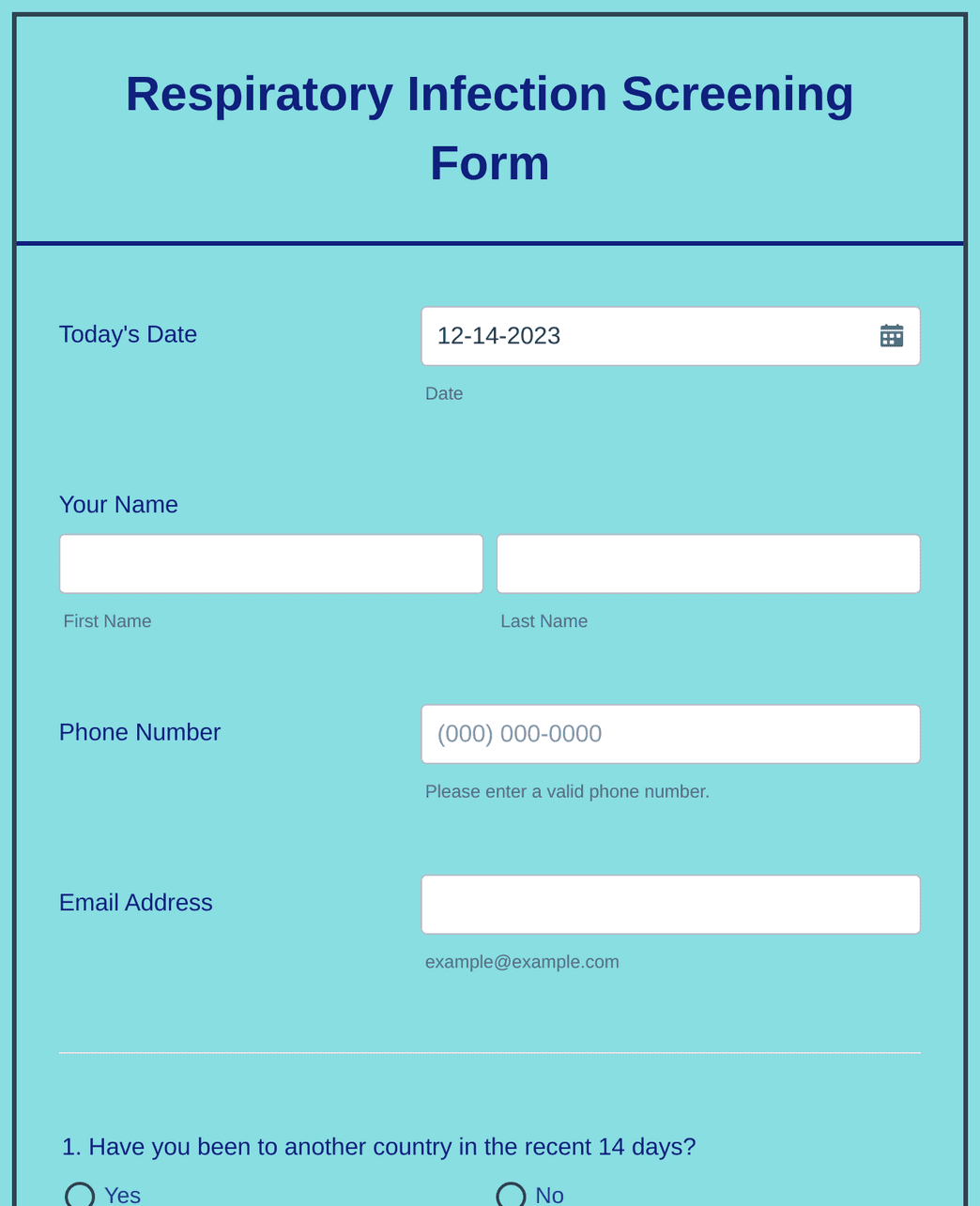 Respiratory Infection Screening Form Template | Jotform