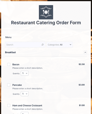 Restaurant Catering Order Form Template | Jotform