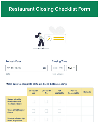 Restaurant Closing Checklist Form Template | Jotform