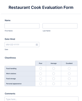 Restaurant Cook Evaluation Form Template | Jotform