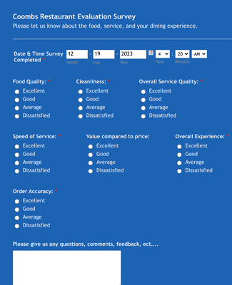 Restaurant Evaluation Survey Template Formulir | Jotform