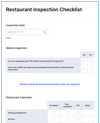 Restaurant Inspection Checklist Form Template | Jotform