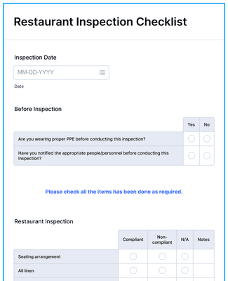 Restaurant Inspection Checklist Form Template | Jotform