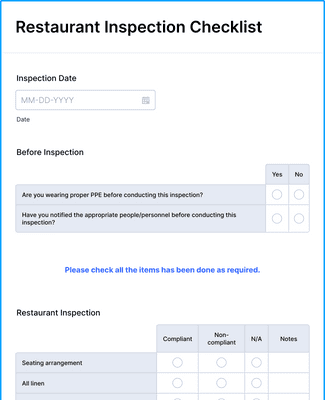 Restaurant Inspection Checklist Form Template | Jotform