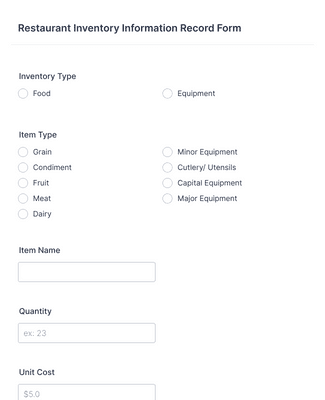 Restaurant Inventory Information Record Form Template | Jotform