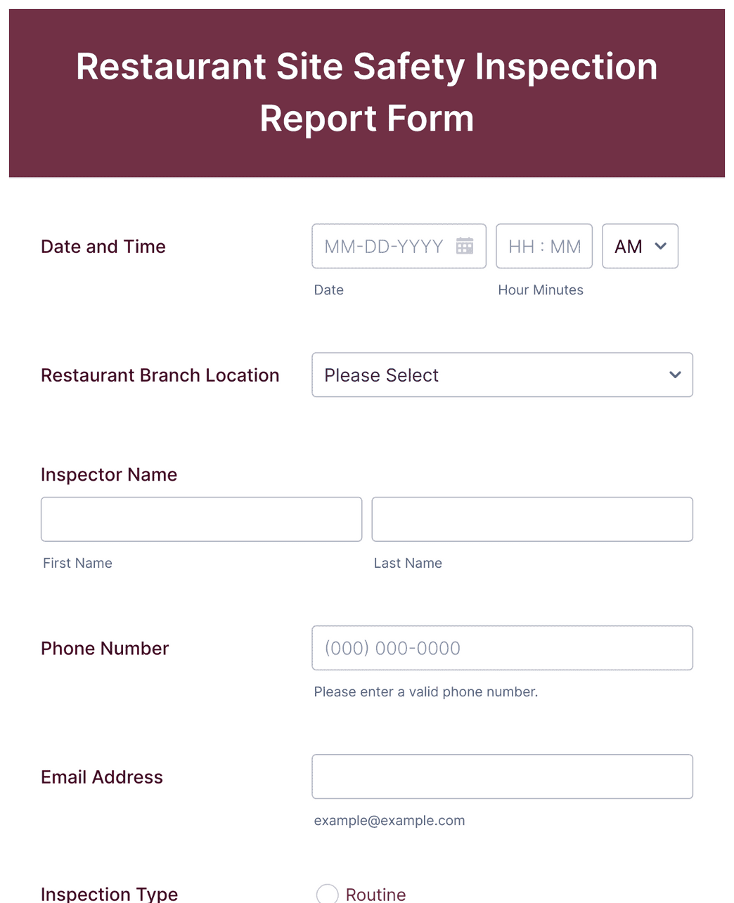 Restaurant Site Safety Inspection Report Form Template | Jotform
